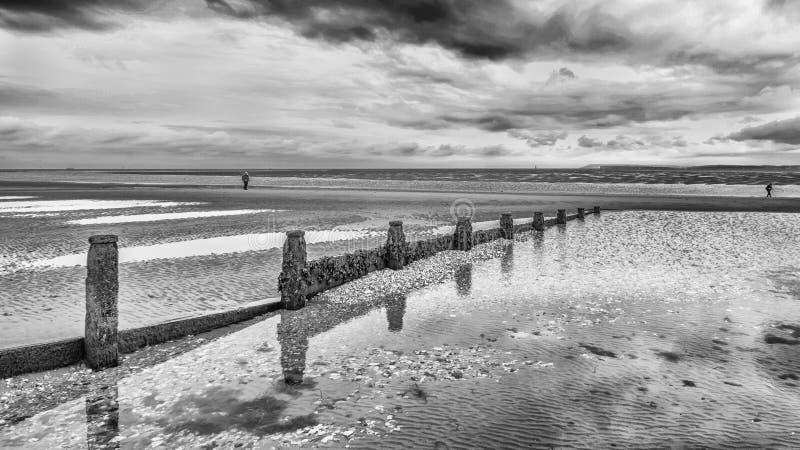 West Wittering Beach Groynes Black and White Stock Photo - Image of ...