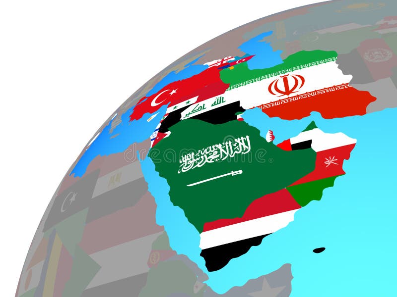 Western Asia with Flags on Globe Stock Illustration - Illustration of ...