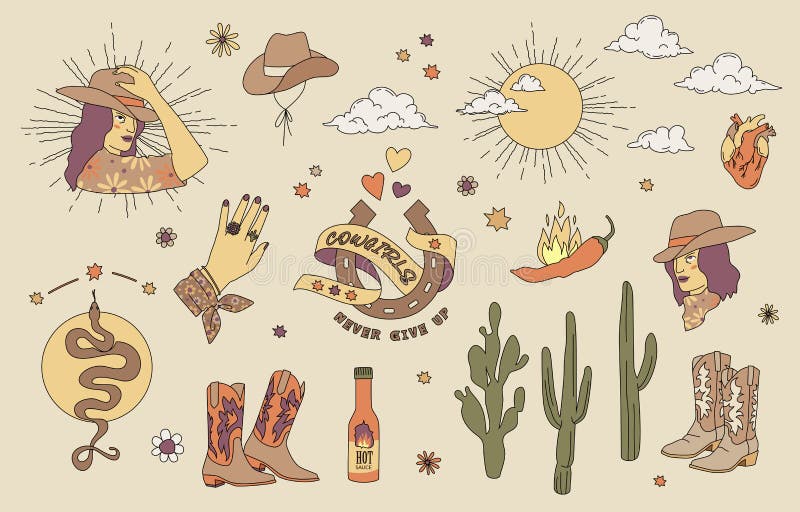 Western Boho Design Set Isolated on Grey Backdrop Stock Vector ...