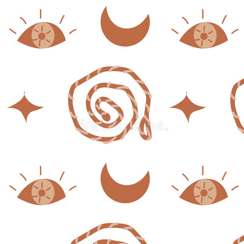 Western Boho Pattern with Rope, Moon and Eye, Mystic Design Stock ...