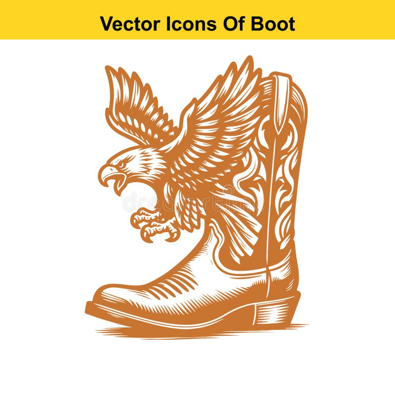 Western Boot with Flying Eagle – Black and White Vector Line Art for ...