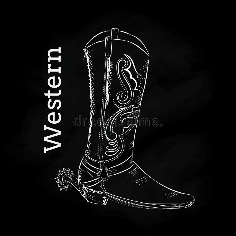 Western Boot Hand Draw Blackboard Vintage Vector Stock Vector ...