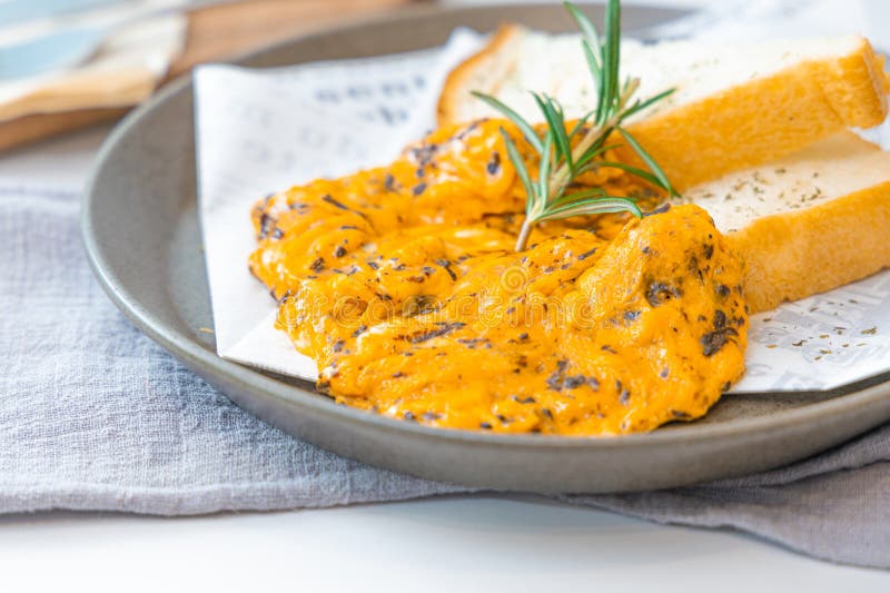 Western Breakfast Food Black Truffle Scrambled Egg Stock Photo - Image ...