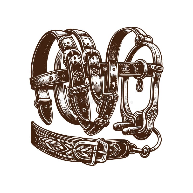 Western Bridle and Stirrup – Black and White Vector Illustration for ...