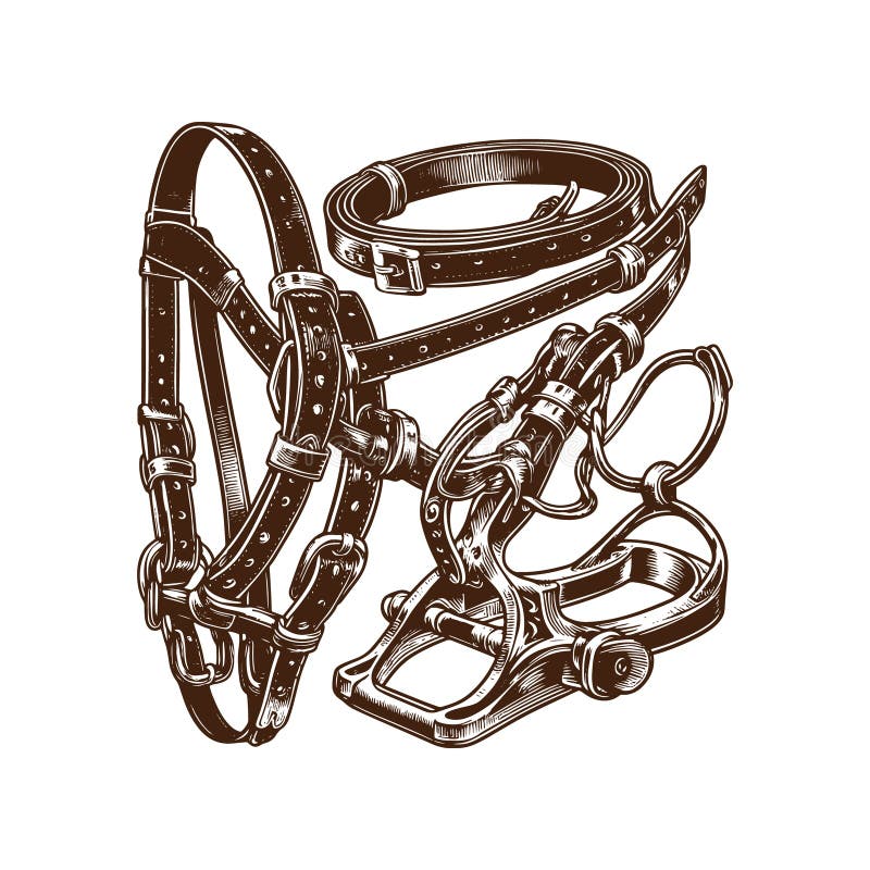 Western Bridle and Stirrup – Black and White Vector Illustration for ...