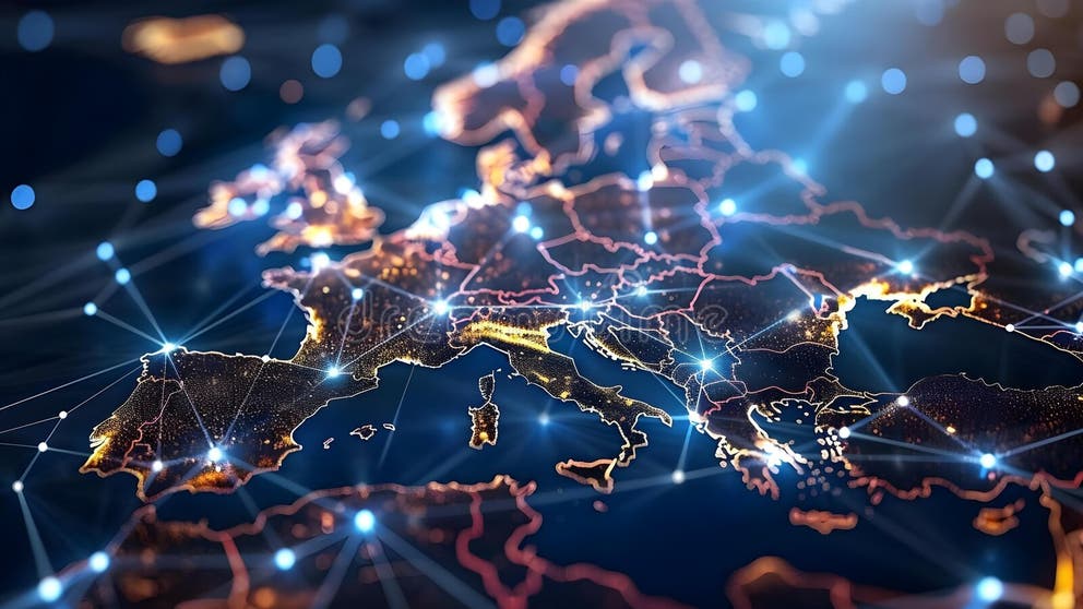 Western Europe S Connectivity Map - a Web of Networks. Concept Western ...