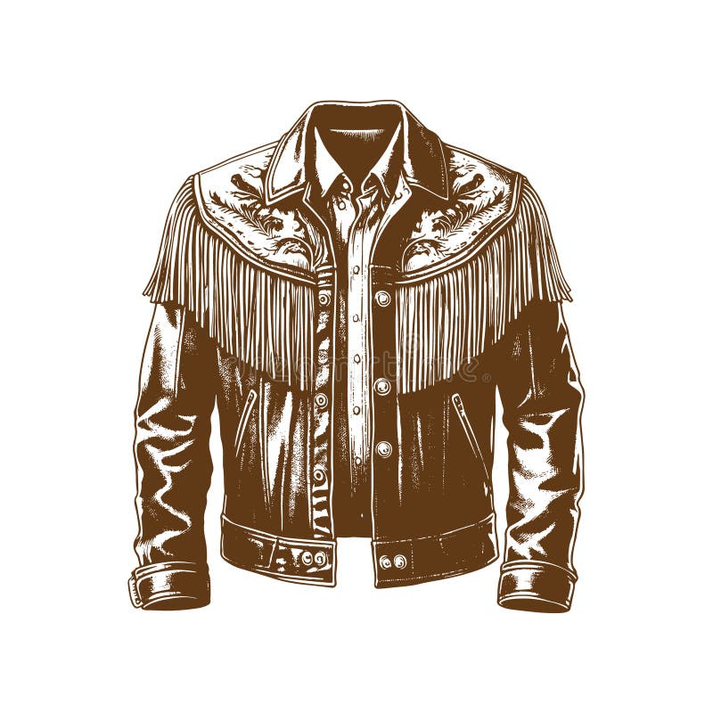 Western Fringe Jacket – Black and White Vector Illustration for Tracing ...