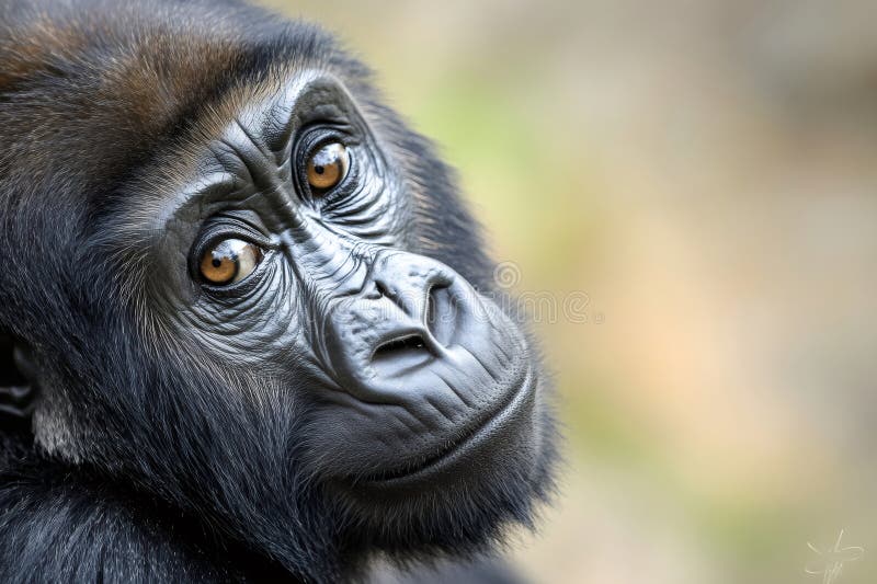 Western Lowland Gorilla Looking Up with Pensive Expression Stock ...
