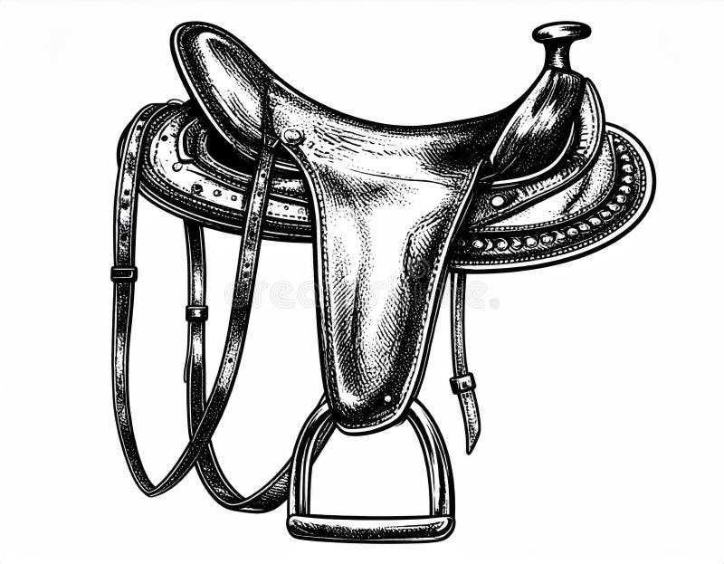 Western Saddle Line Art Illustration Stock Illustration - Illustration ...