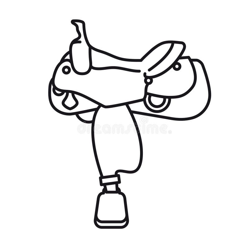 Western Saddle Vector Line Icon Stock Vector - Illustration of stirrup ...