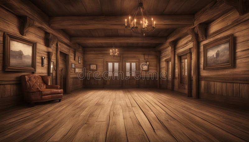 Western Saloon Floor and Wall with Empty Picture Frames Stock ...