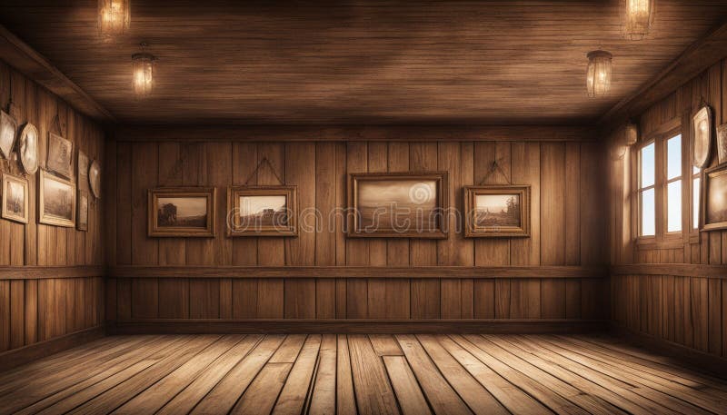 Western Saloon Floor and Wall with Empty Picture Frames Stock ...