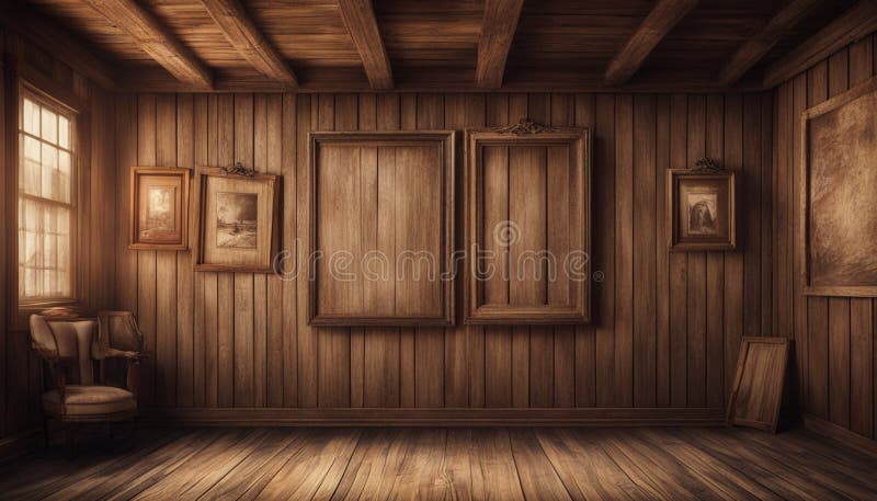 Western Saloon Floor and Wall with Empty Picture Frames Stock ...