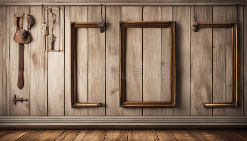 Western Saloon Floor and Wall with Empty Picture Frames Stock ...