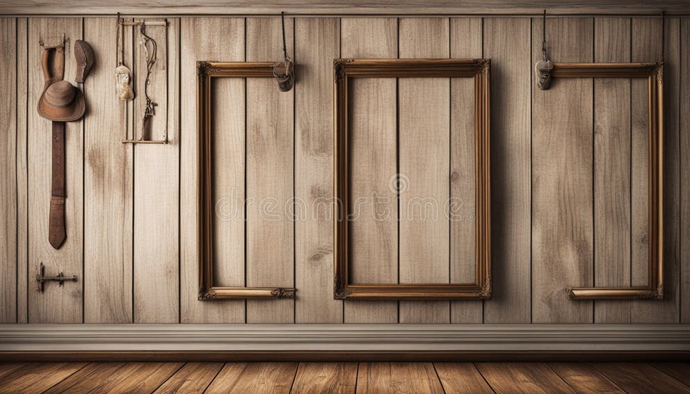 Western Saloon Floor and Wall with Empty Picture Frames Stock ...