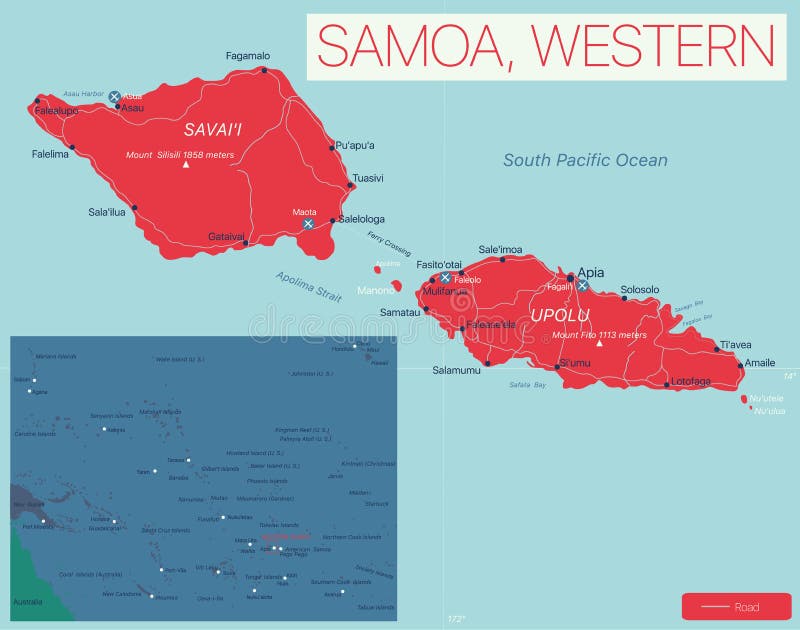 Western Samoa Detailed Editable Map Stock Vector - Illustration of pago ...