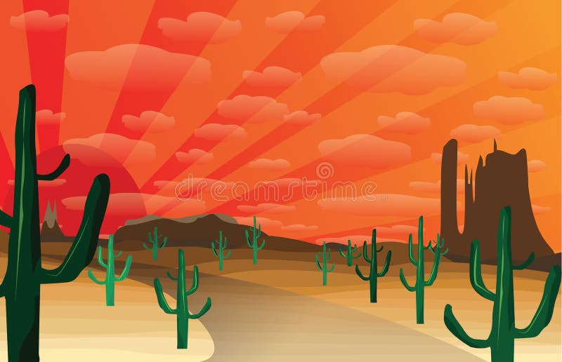 Western scene stock vector. Illustration of cactus, sunset - 85319727