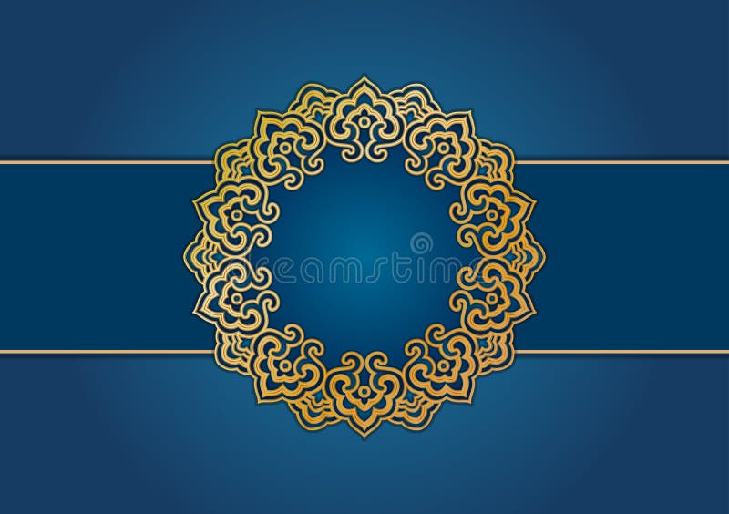 Western Style Card Template, Blue and Golden, Floral Frame Stock Vector ...