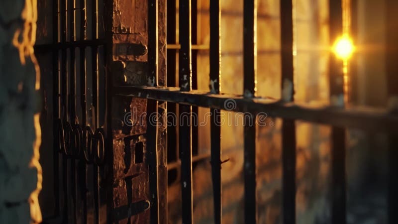 The Western Sunset Casts Deep Shadows through the Wrought Iron Bars of ...