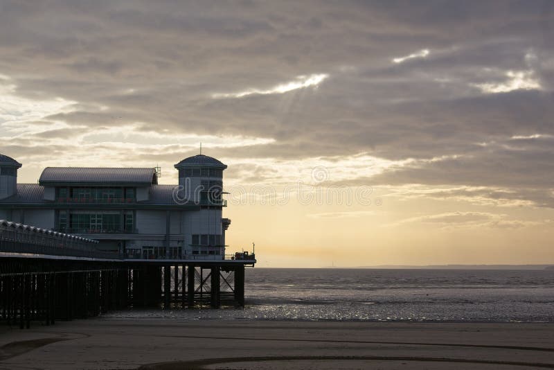 Sunset pier. editorial photo. Image of sand, cloud, westernsupermare ...