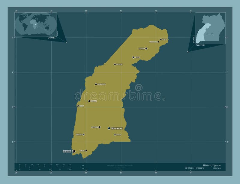 Western, Uganda. Solid. Labelled Points of Cities Stock Illustration ...