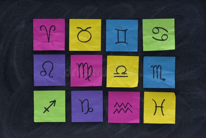 Western Zodiac Symbols on Sticky Notes Stock Image - Image of libra ...