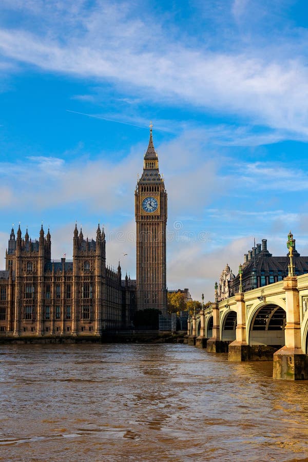 Westminster Bridge and the Elizabeth Tower with Big Ben in London Stock ...