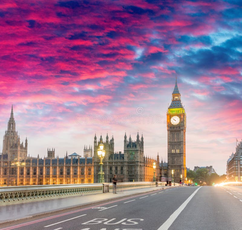Westminster Bridge at Summer Sunset, London - UK Stock Image - Image of ...