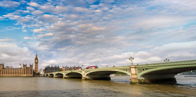 Westminster Bridge at Sunset, London Panoramic View Stock Photo - Image ...
