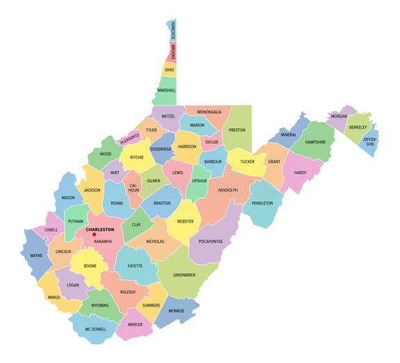 West Virginia, U.S. State, Subdivided into 55 Counties, Colored Map ...