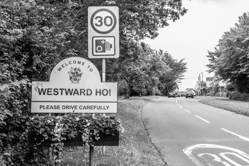 WESTWARD HO!, DEVON, ENGLAND - 21 June 2021: Westward Ho! Boundary Sign ...