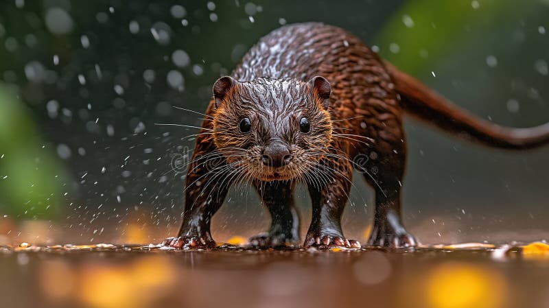 Wet, Alert Otter in a Shallow Puddle Stock Illustration - Illustration ...