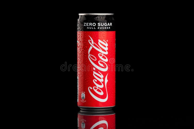Wet Aluminum Cocal Cola Zero Can Isolated on a Black Background ...