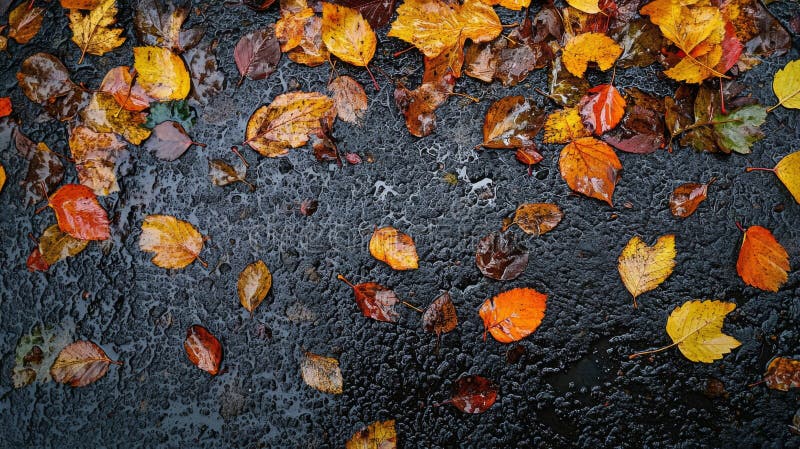 Wet Asphalt Covered in Fallen Autumn Leaves Stock Illustration ...