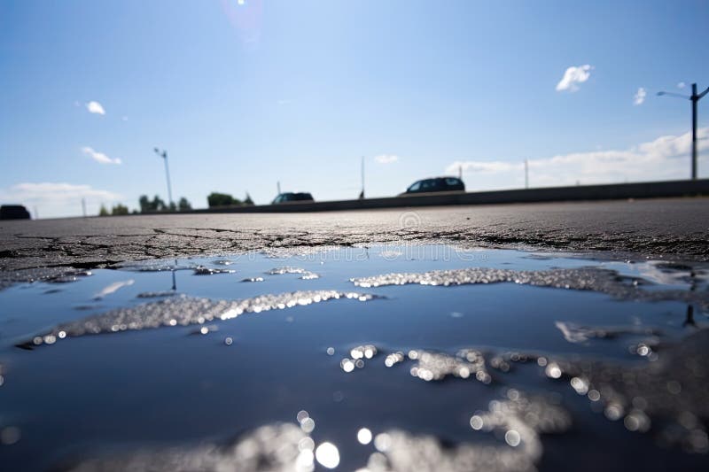 Wet Asphalt, with the Reflection of a Clear Blue Sky Stock Illustration ...