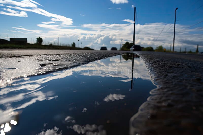Wet Asphalt, with the Reflection of a Clear Blue Sky Stock Illustration ...