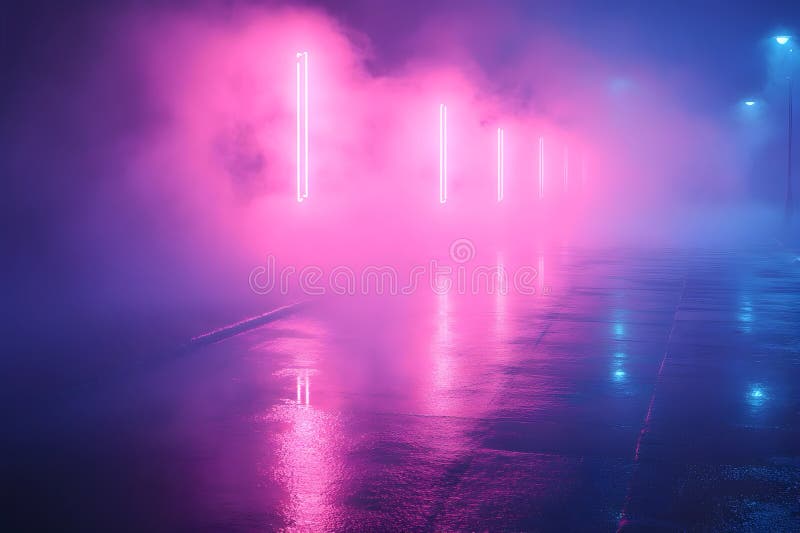 Wet Asphalt Road with Colorful Neon Lights Stock Image - Image of ...