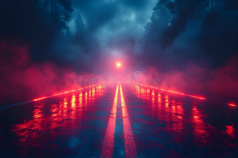 Wet Asphalt Road with Colorful Neon Lights Stock Photo - Image of show ...