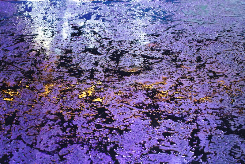 Wet Asphalt Surface with Multi-colored Lights Stock Image - Image of ...