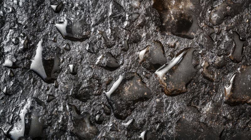 Wet Asphalt Texture with Glossy Water Droplets Creating a Reflective ...