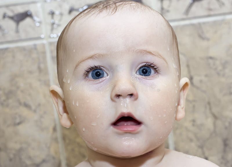 Wet baby stock image. Image of eyes, skin, toddler, portrait - 12105885
