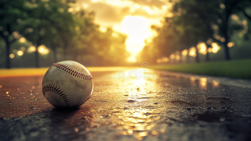 Wet Baseball on Path at Sunset Stock Illustration - Illustration of ...