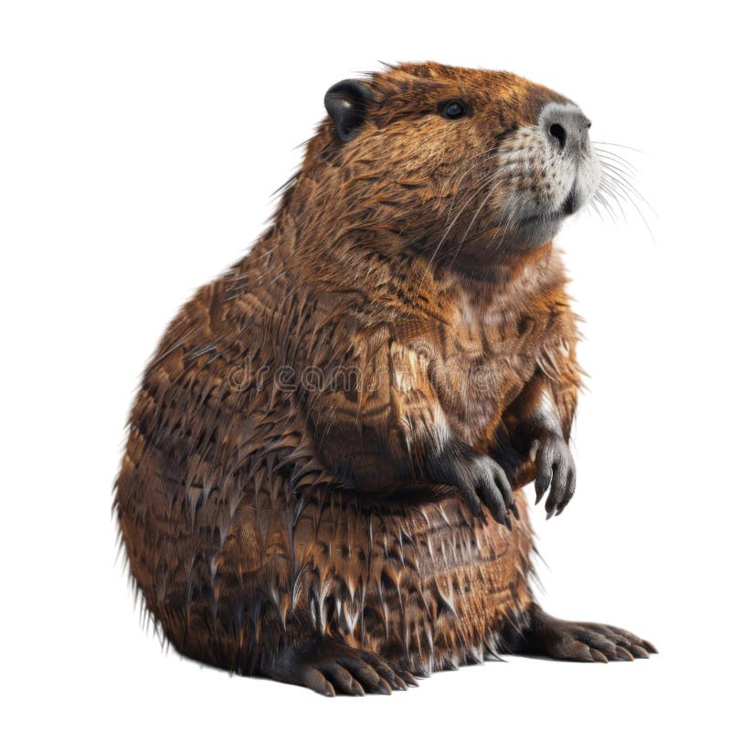 Wet Beaver Sitting Up with Paws Together Stock Image - Illustration of ...