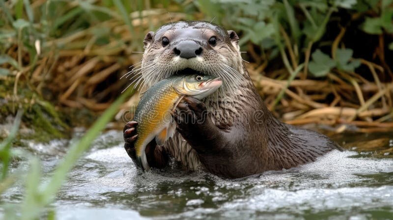 Wet Beaver Resting on a Log in the Water after Sunset Stock Image ...