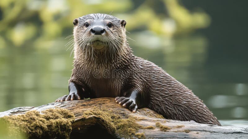 Wet Beaver Resting on a Log in the Water after Sunset Stock Photo ...