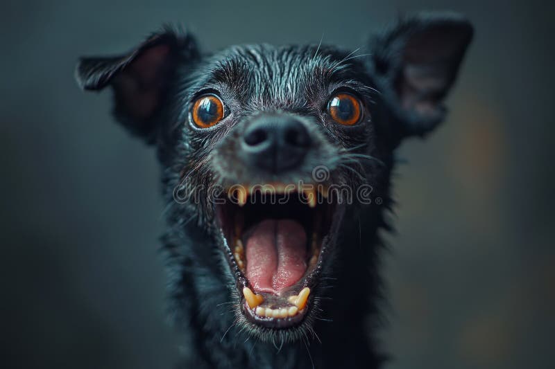 Wet Black Dog Showing Teeth and Barking Aggressively Stock Photo ...