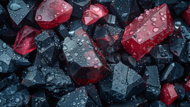 Wet Black and Red Crystals with Water Droplets Stock Image - Image of ...