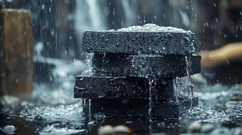 Wet Black Stones Under Falling Water with a Dramatic Backdrop Stock ...