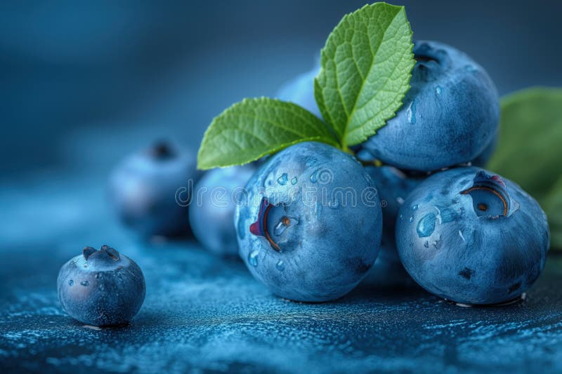 Wet Blueberries on Blue Background Stock Illustration - Illustration of ...