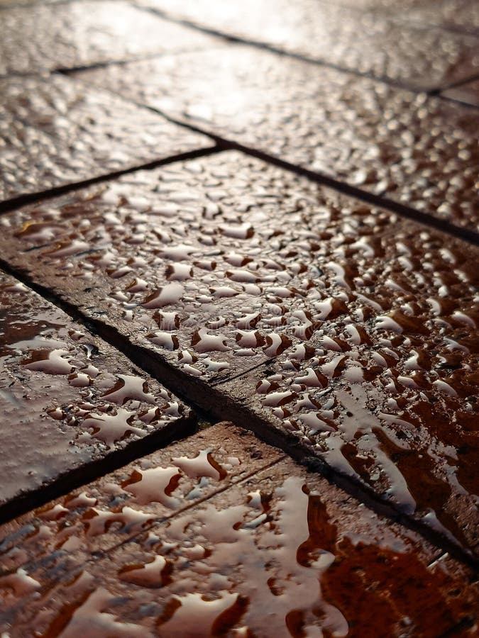 Wet Brick Pavement with Water Droplets, Highlighting the Texture ...